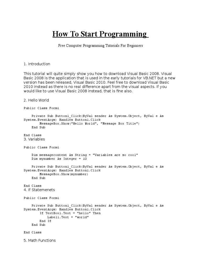 How To Start Programming | PDF | Visual Basic .Net | Digital Technology