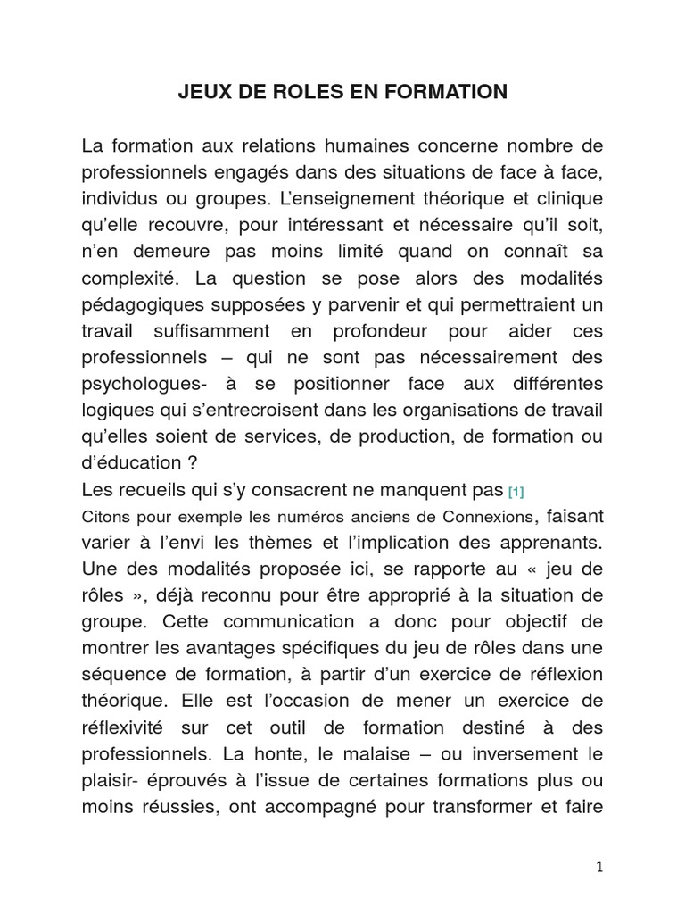 Jeux de Roles en Formation | PDF | Jeu de rôle | Pédagogie