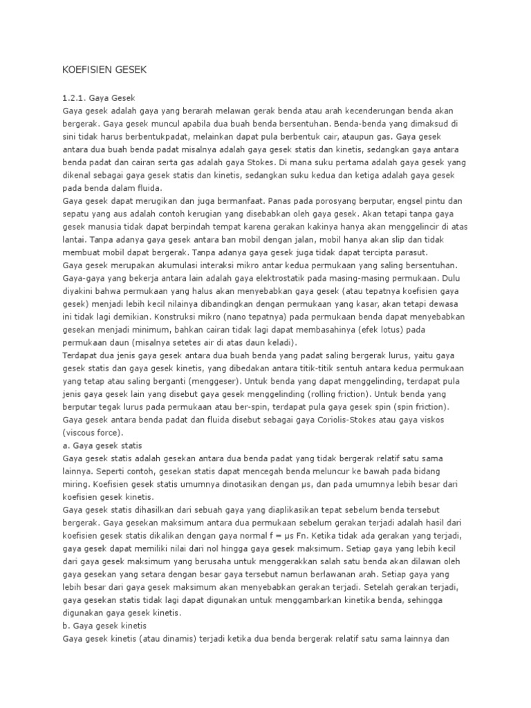 Jenis dan Koefisien Gaya Gesek | PDF