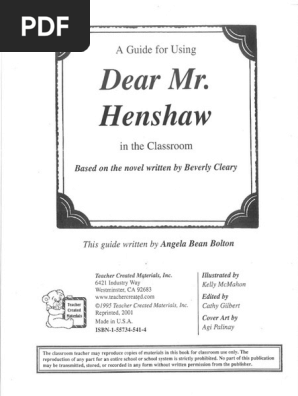 Dear Mr Henshaw Worksheets Dear MR Henshaw Cleary Novel Study | PDF