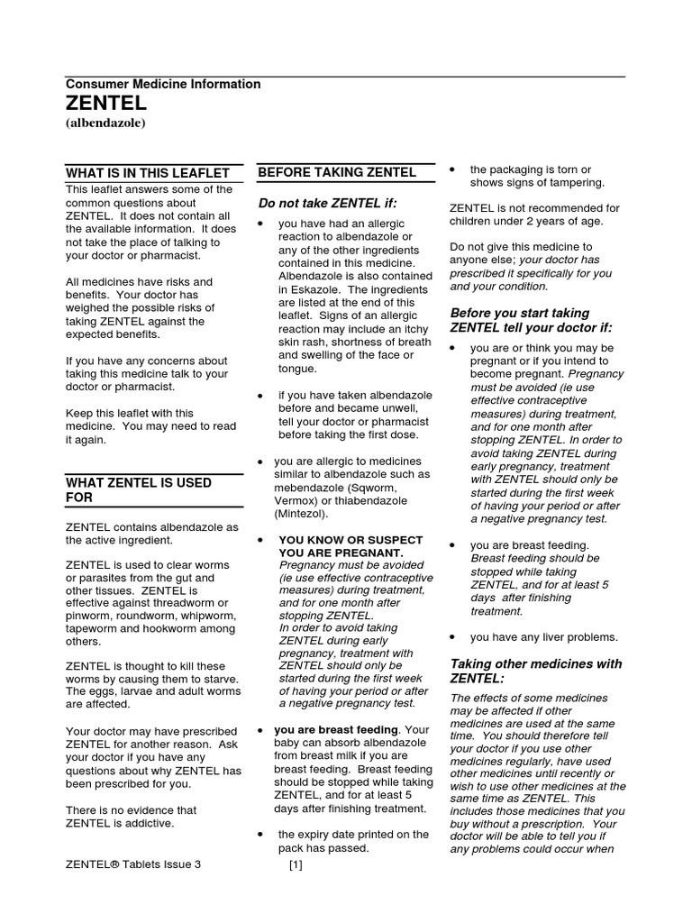 CMI Zentel | PDF | Dose (Biochemistry) | Chemistry