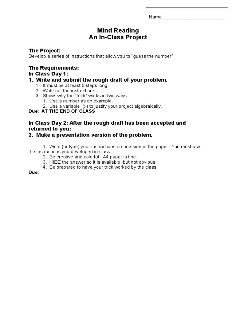 Mind Reading in Class Project | PDF