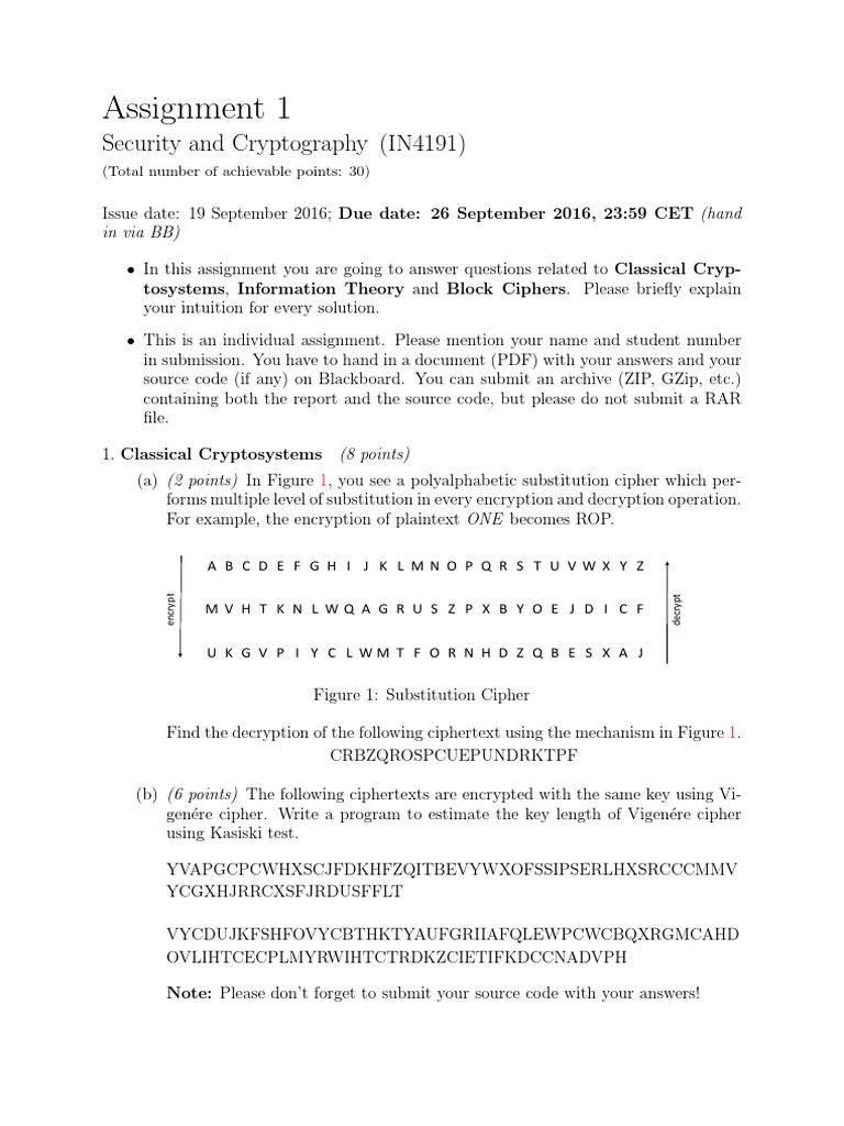 Assignment 1 | PDF | Cryptography | Cipher