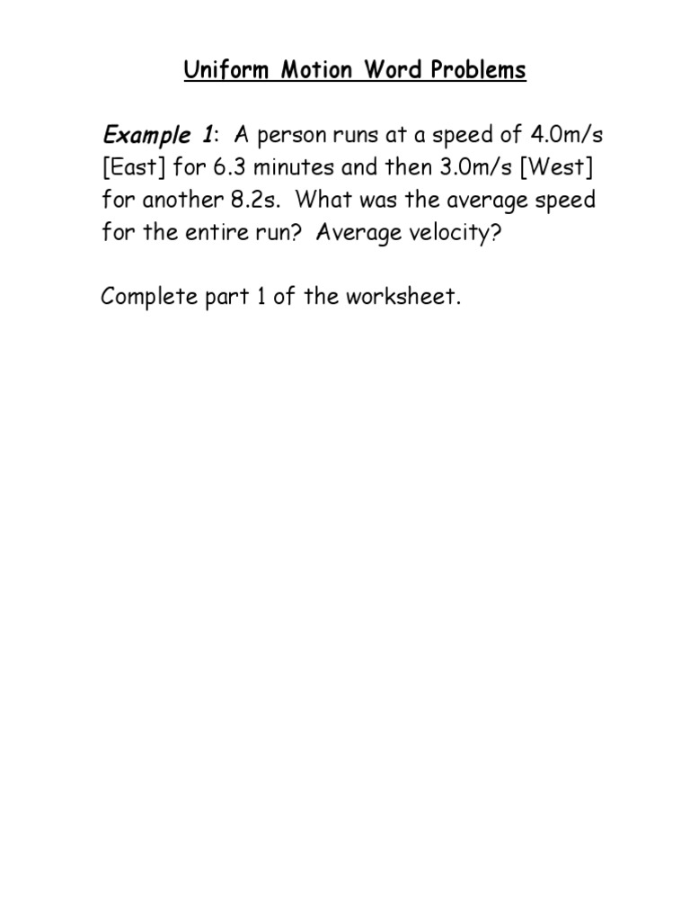Uniform Motion Word Problems and Acceleration Notes | PDF ...