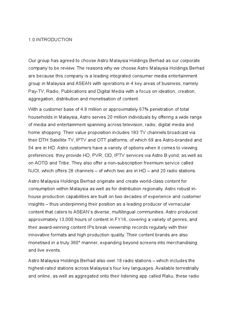 Astro Company | PDF | Telecommunications | Digital Television