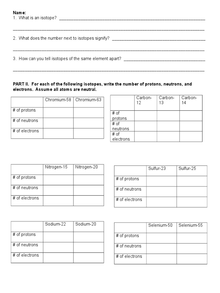 Isotopes Worksheet | PDF | Wellness