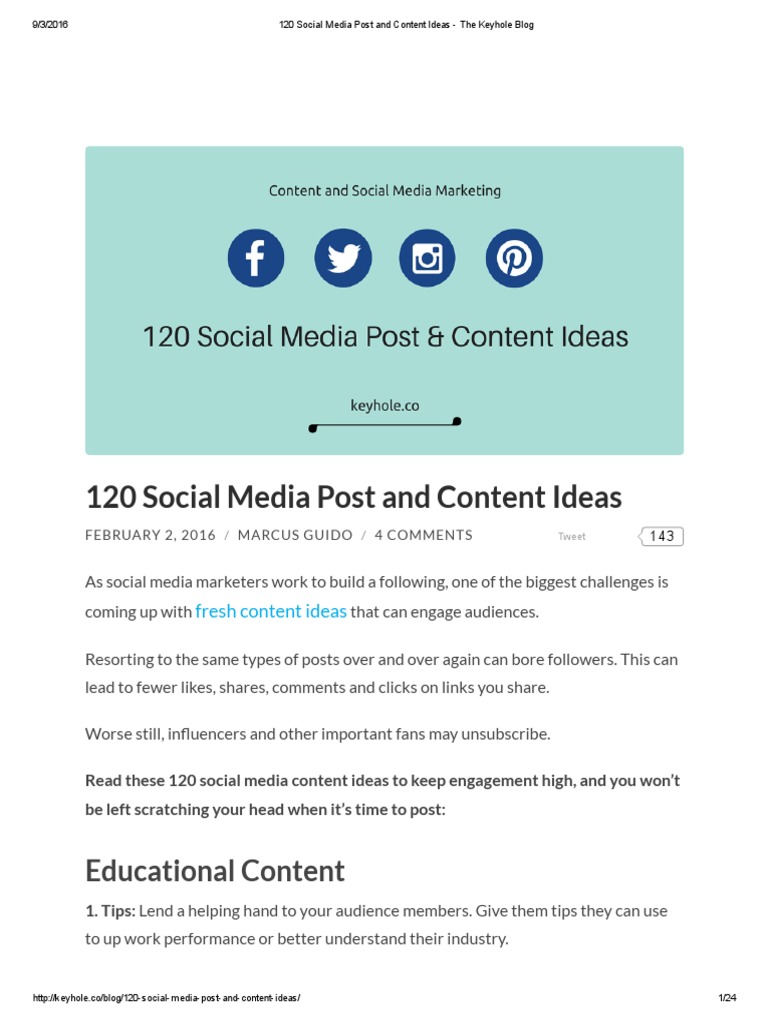 120 Social Media Post and Content Ideas | PDF | Social Media | Popular ...