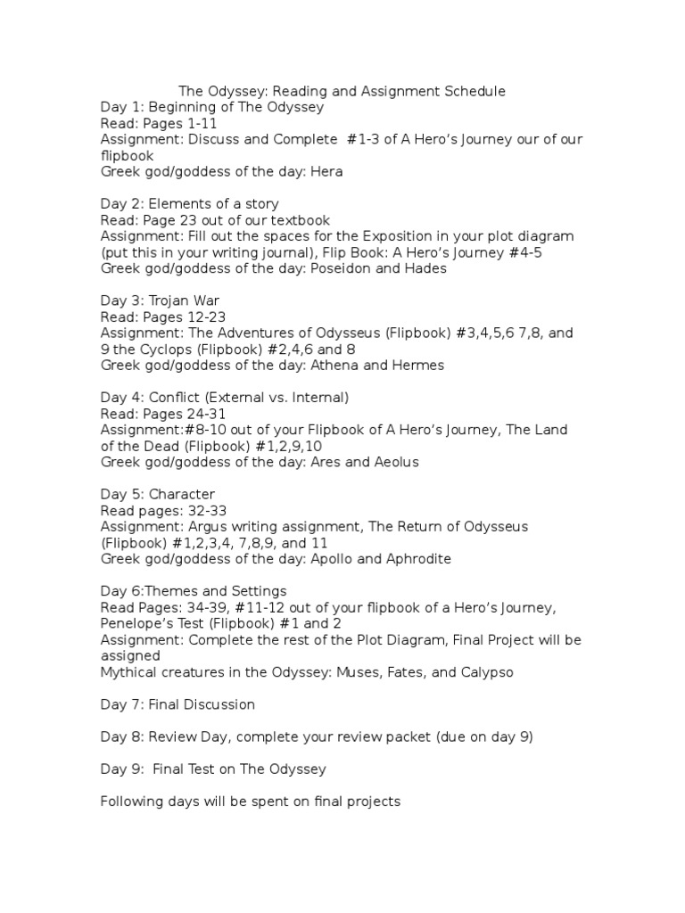 Odyssey Reading and Assignment Plan | PDF