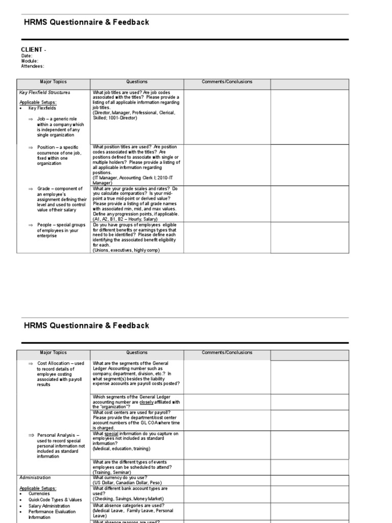 HRMS Questionnaire | PDF | Payroll | Employment