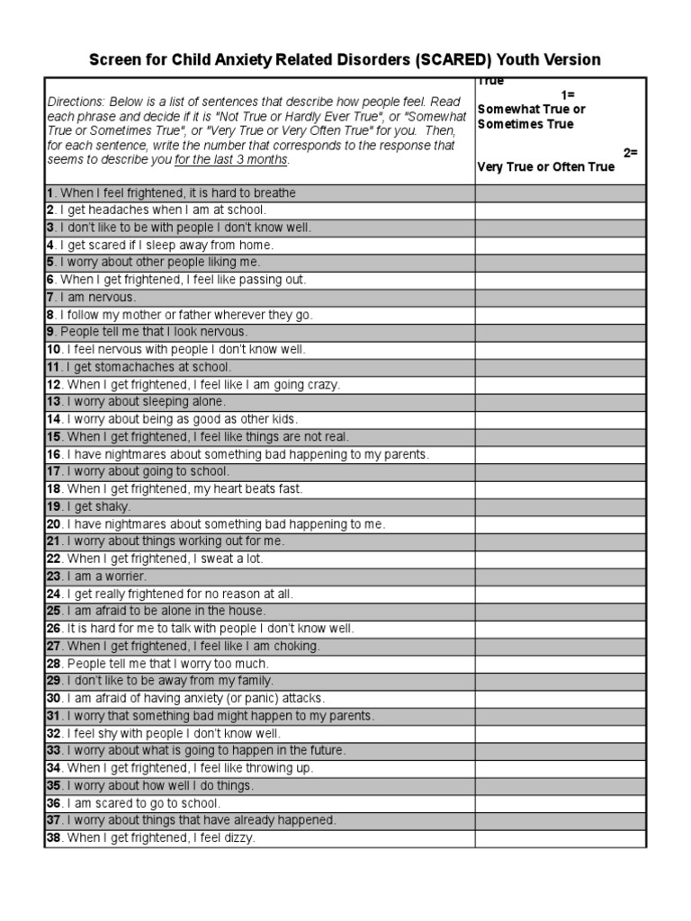 Scared Child With Scoring 1 | PDF | Anxiety Disorder | Panic Disorder