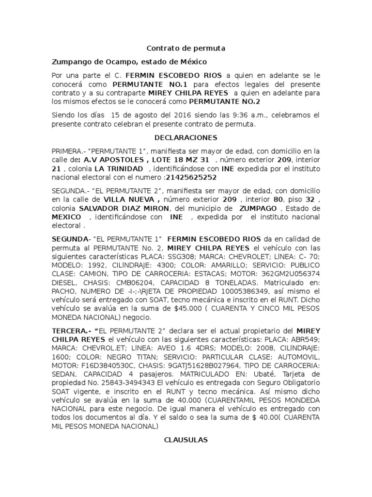 Contrato de Permuta | PDF | Gobierno