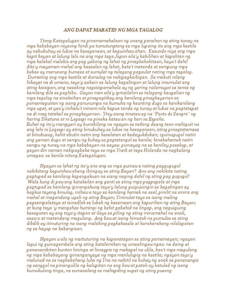 Ang Dapat Mabatid NG Mga Tagalog | PDF