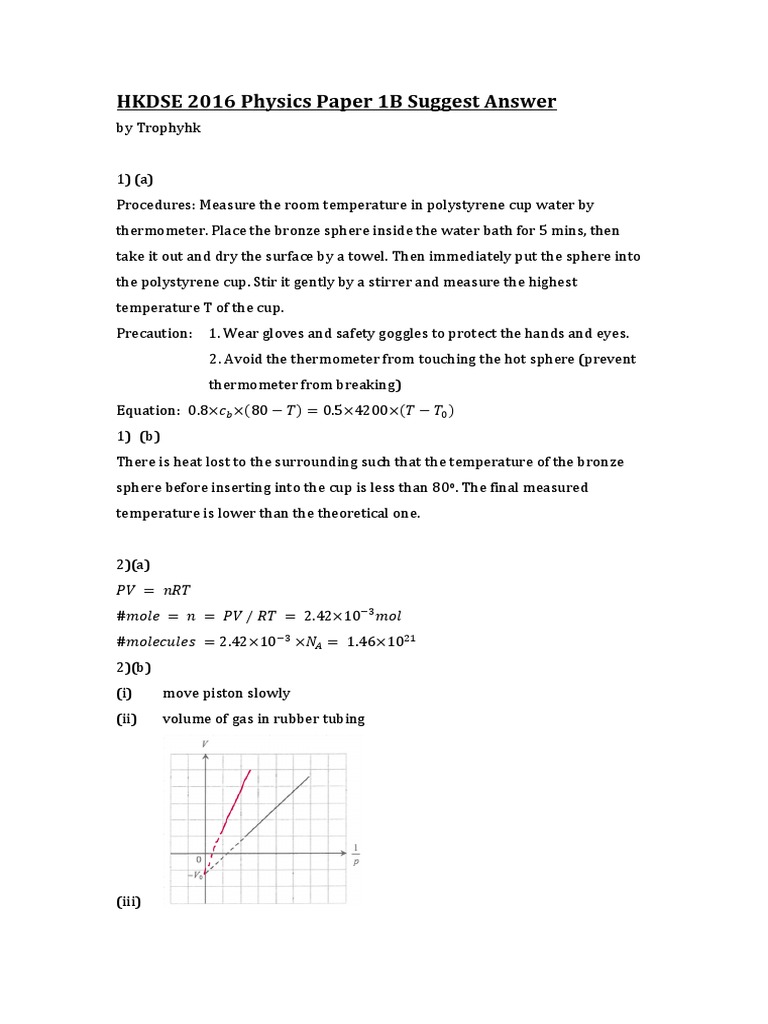 HKDSE 2016 Physics Paper 1B Suggest Answer | PDF | Lens (Optics ...
