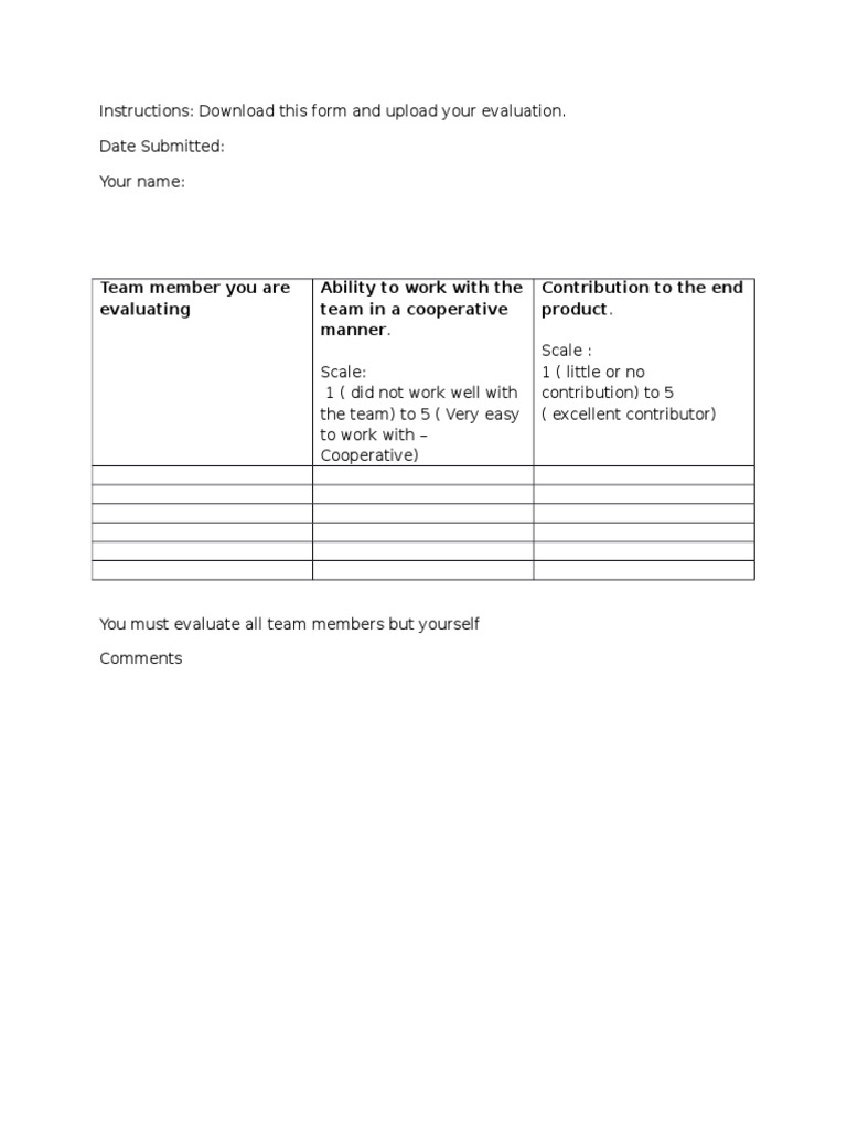 Team Evaluation Form | PDF