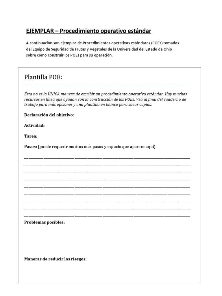 Ejemplo de Procedimiento Operativo Estándar | PDF | Negocios