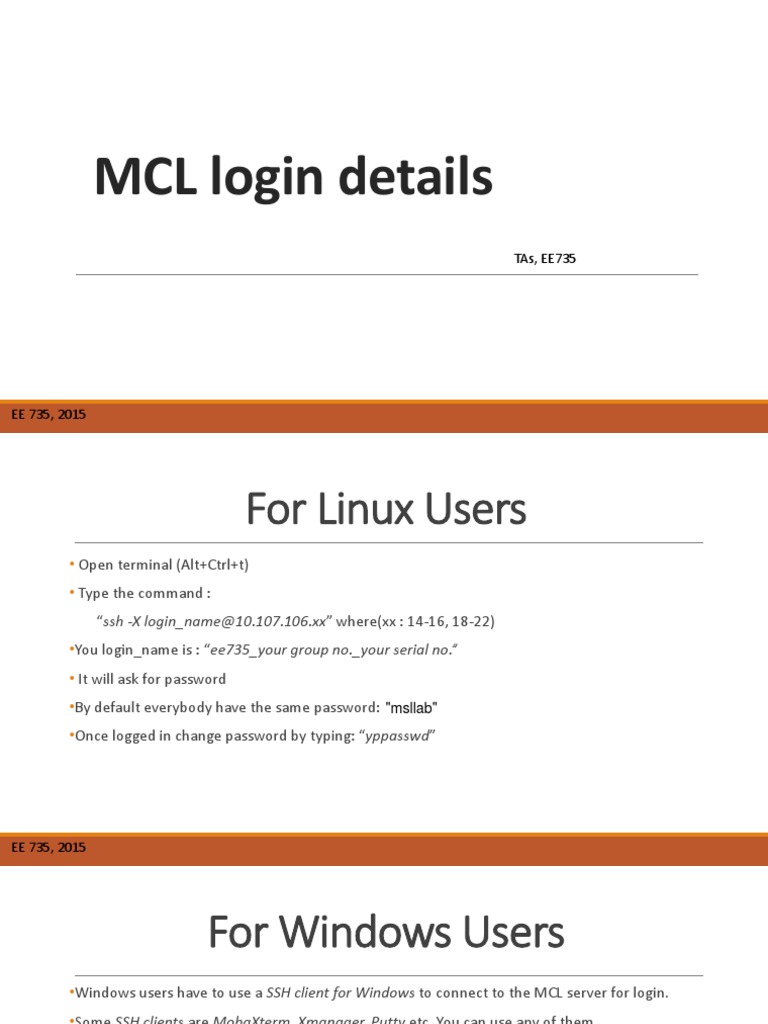 MCL Login Instructions for EE735 Users | PDF | Computers | Technology ...