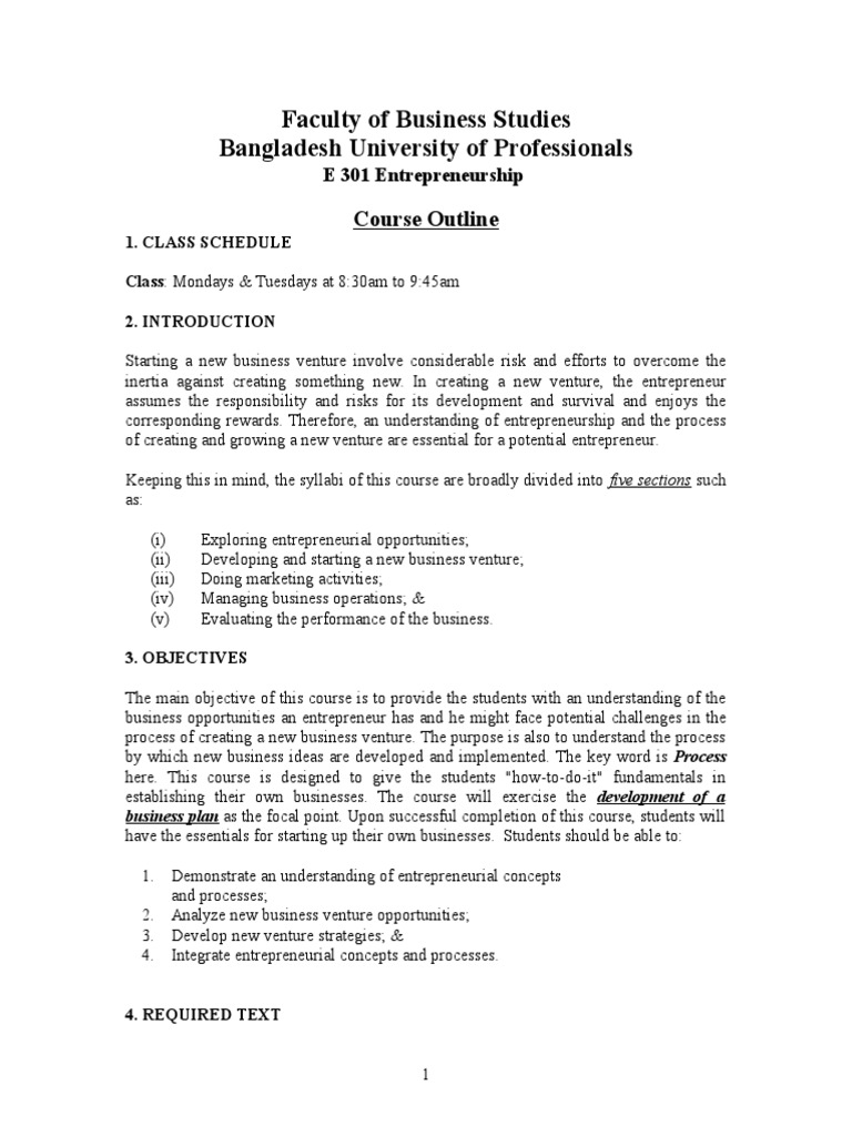 Entrepreneurship Course Outline | PDF | Entrepreneurship | Cognition