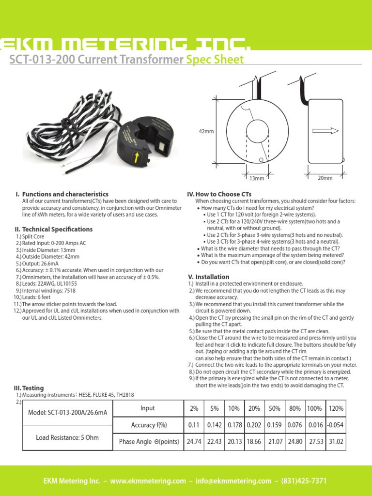 EKM SCT 013 200 CT Spec Sheet | PDF