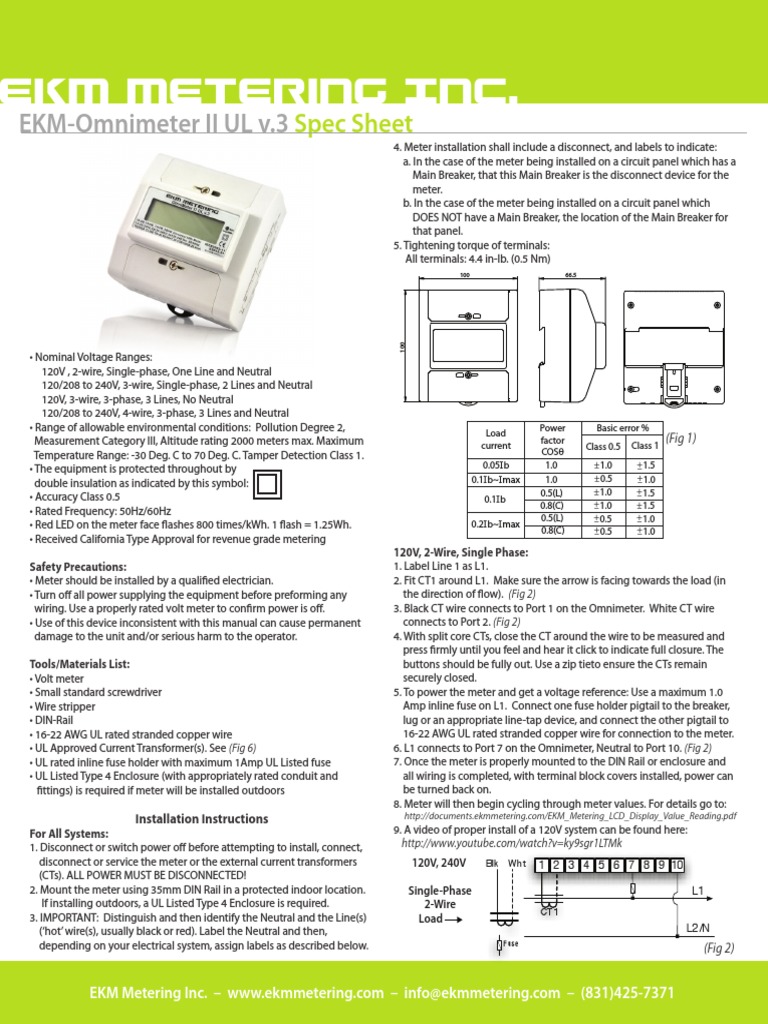EKM OmniMeter UL User Manual Spec Sheet Submeter | PDF | Mains ...