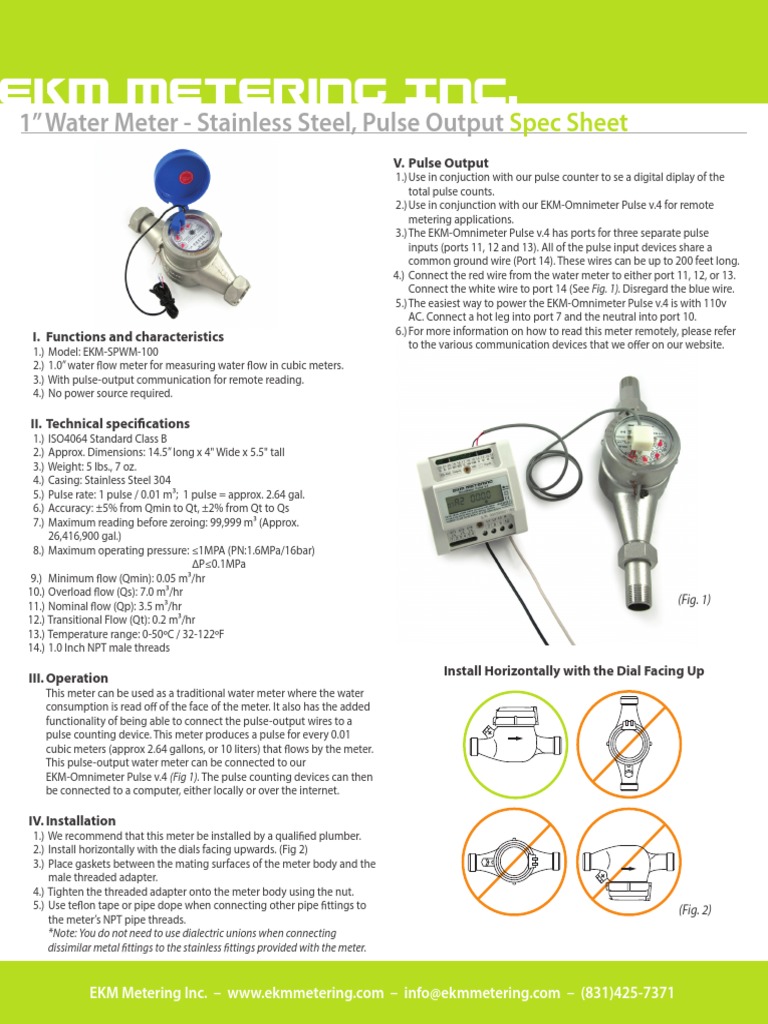 EKM SPWM 100 Water Meter Spec Sheet | PDF | Pipe (Fluid Conveyance ...