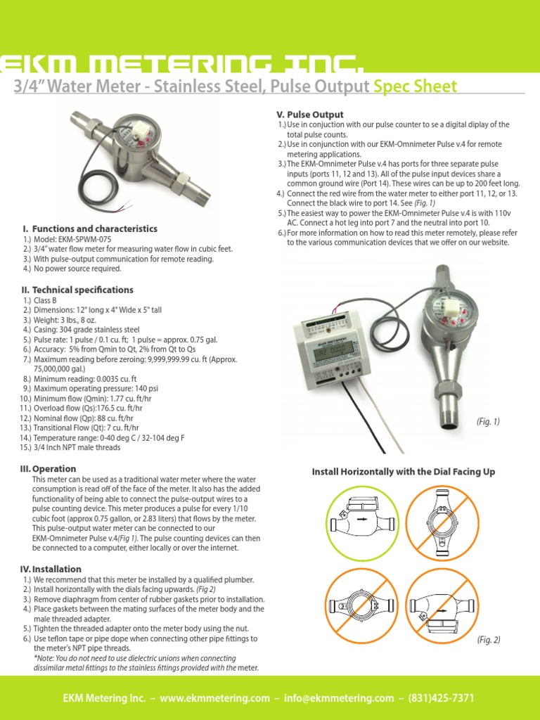 EKM SPWM 075 Water Meter Spec Sheet | PDF | Manufactured Goods ...