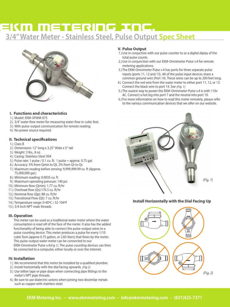EKM SPWM 075 Water Meter Spec Sheet 304 | PDF | Manufactured Goods ...