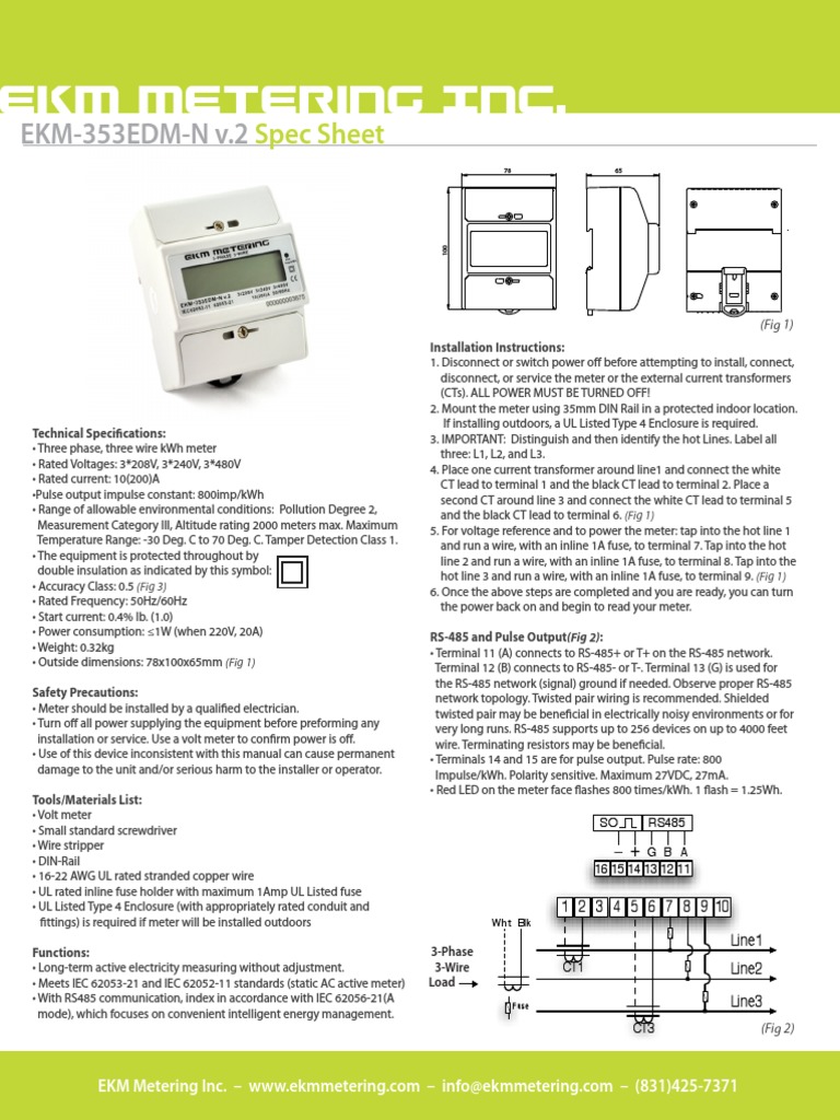 EKM 3-Phase kWh Meter Specifications | PDF | Fuse (Electrical ...