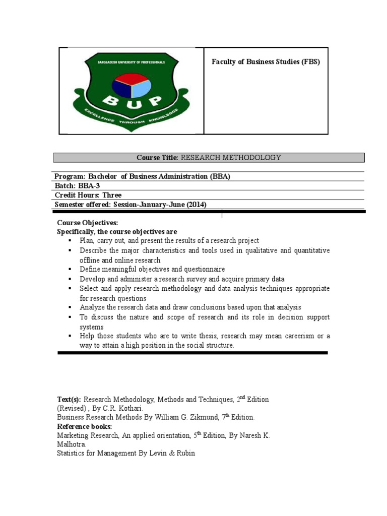 Research Methodology Course Outline | Research Design | Survey Methodology