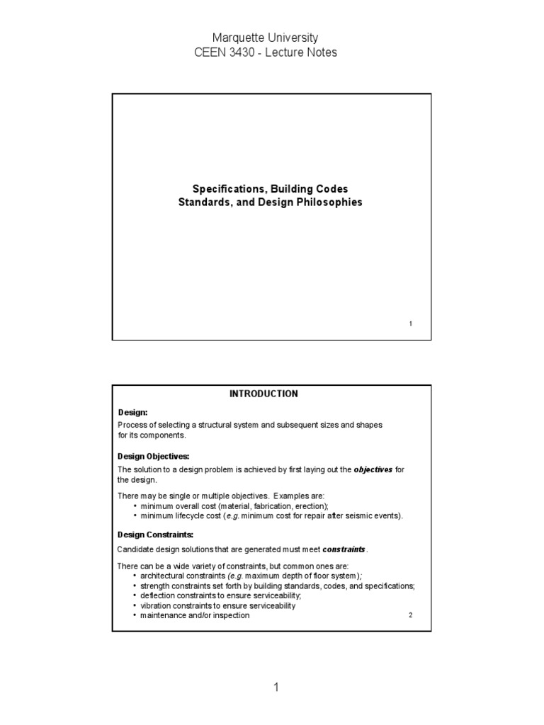 Marquette University CEEN 3430 - Lecture Notes: Specifications ...