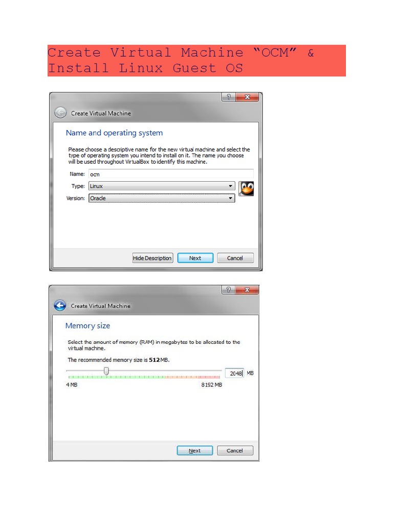 Create Virtual Machine "OCM" & Install Linux Guest OS | PDF