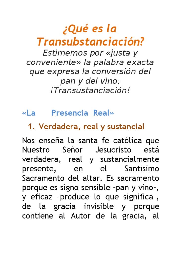 Qué Es La Transubstanciación | PDF | eucaristía | Cristo (título)