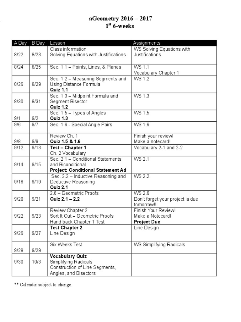 1st Six Week Calendar | PDF