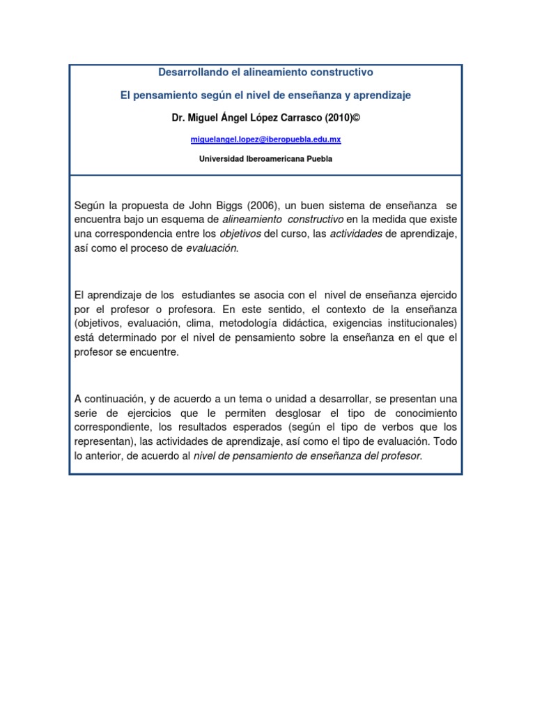 Desarrollando El Alineamiento Constructivo - Ejemplo | PDF | Maestros | Conocimiento