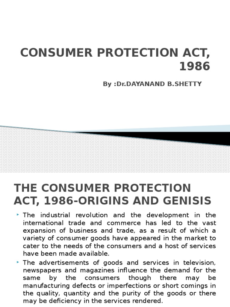 Rights of Consumer Under Consumer Protection Act 1986 16-5-14 ...