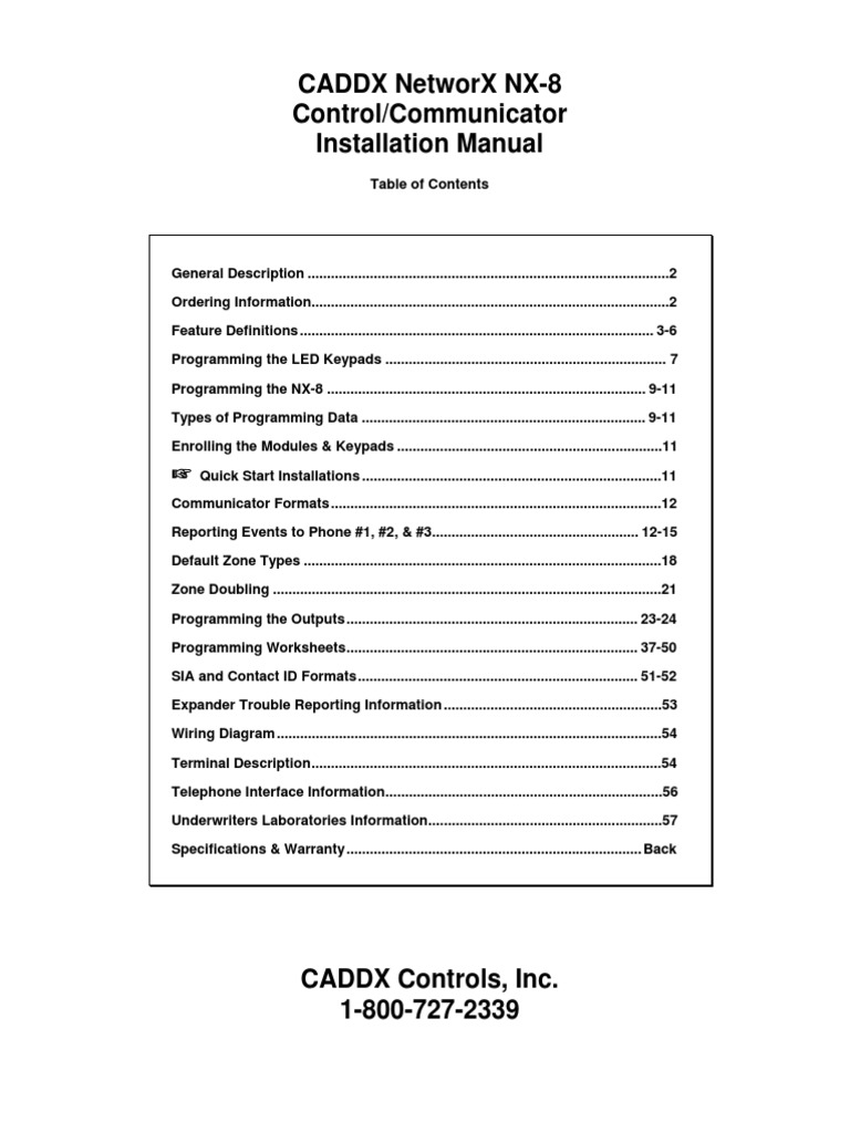 Manual Caddx NX8 Inst INGLES | PDF | Telephone Number | Telephone