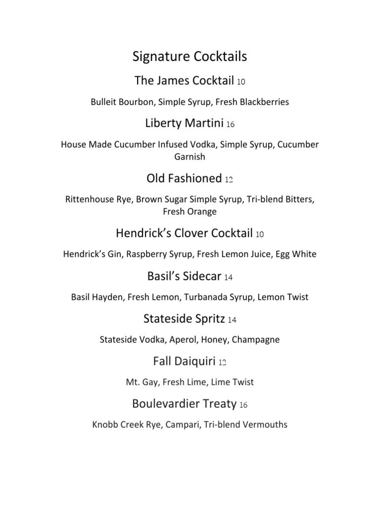 Cocktail Menu | PDF | Syrup | Cocktails