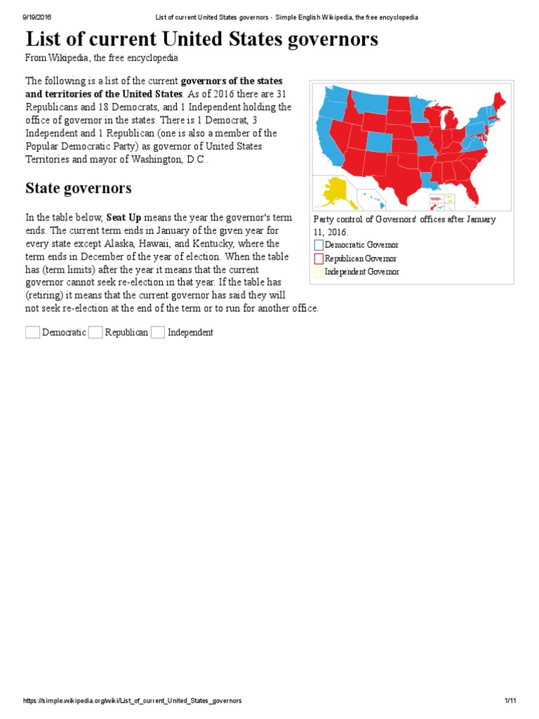 Current U.S. Governors by Party | PDF | U.S. State | American Political ...