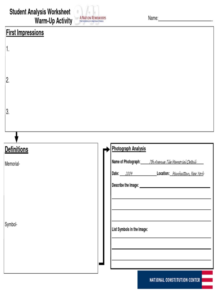 Student Analysis Worksheet Warm-Up Activity First Impressions | PDF