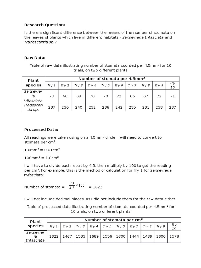 Counting Stomata Lab | Download Free PDF | Student's T Test | Standard ...
