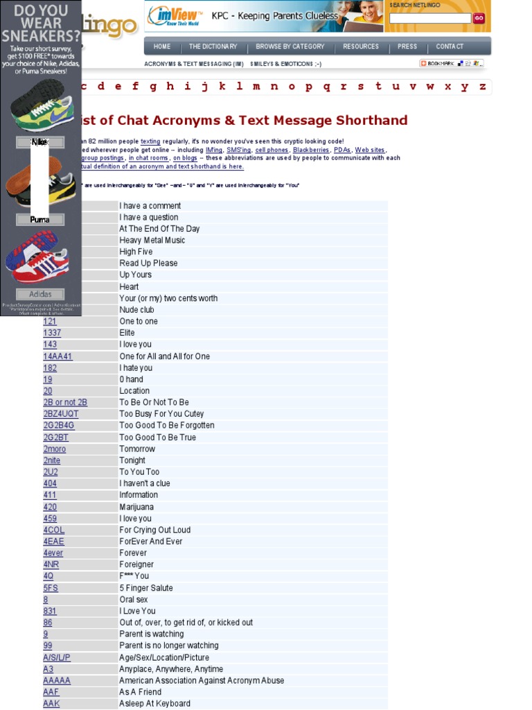 The List of Chat Acronyms & Text Message Shorthand.pdf | Text Messaging ...