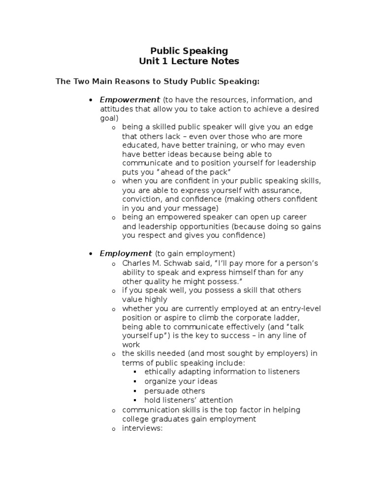 Public Speaking Unit 1 Lecture Notes | PDF | Public Speaking ...
