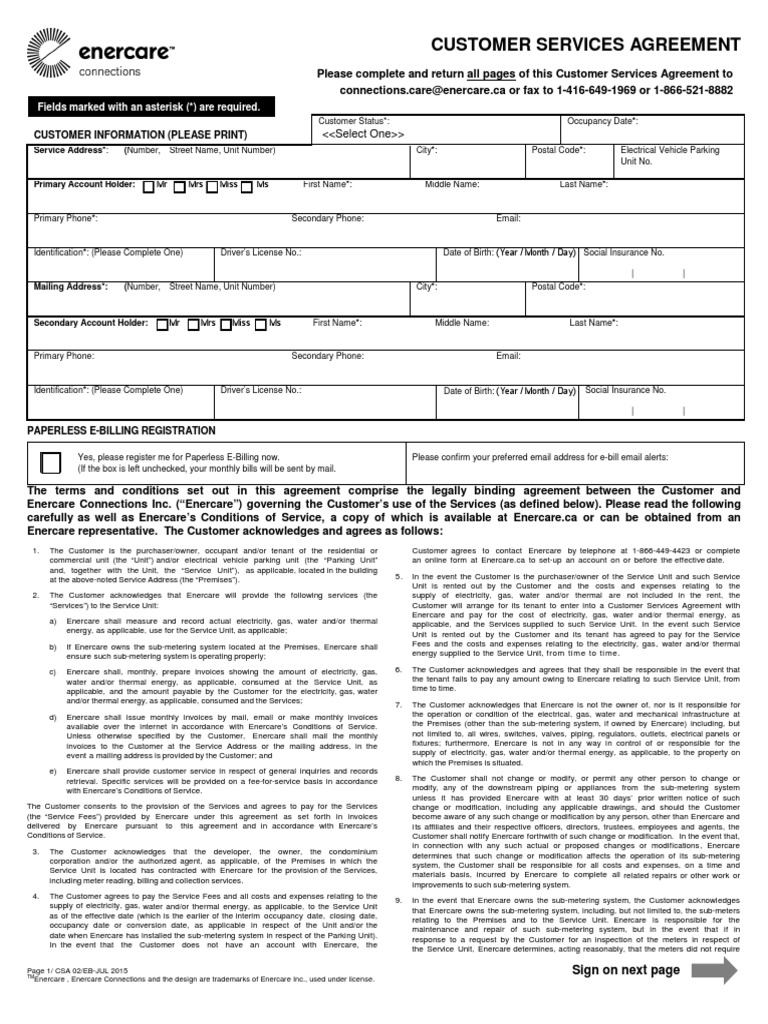 Customer Services Agreement Form | PDF | Damages | Privacy