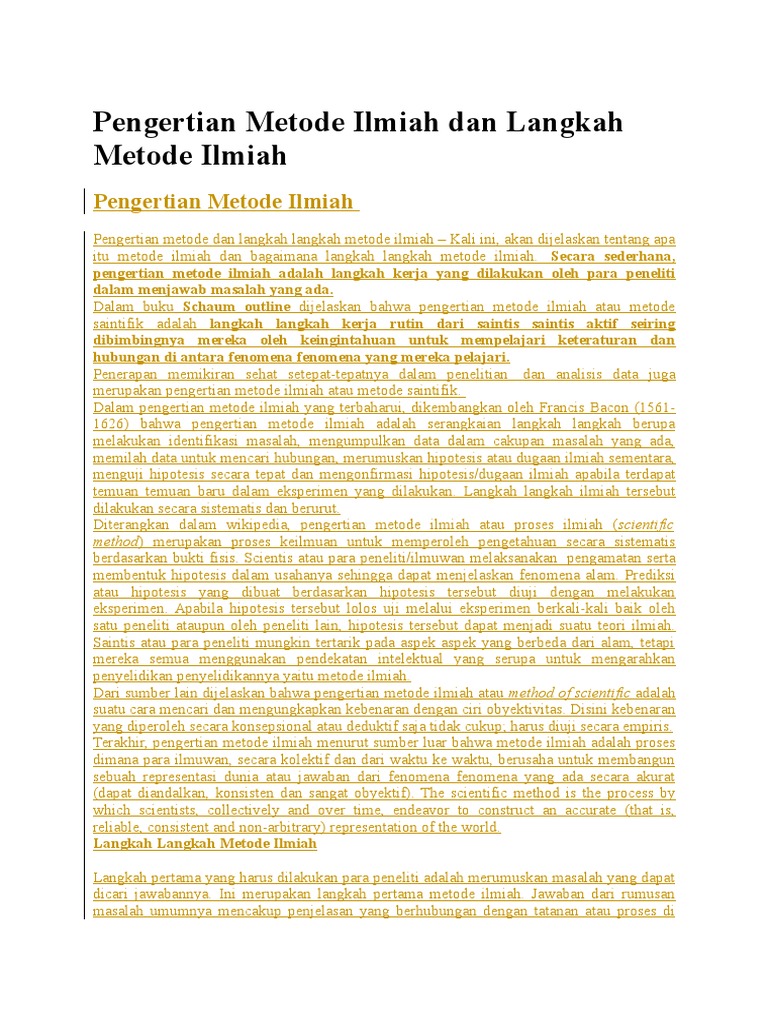 Pengertian Metode Ilmiah Dan Langkah Metode Ilmiah | PDF Pengertian Metode Ilmiah Dan Langkah Metode Ilmiah | PDF