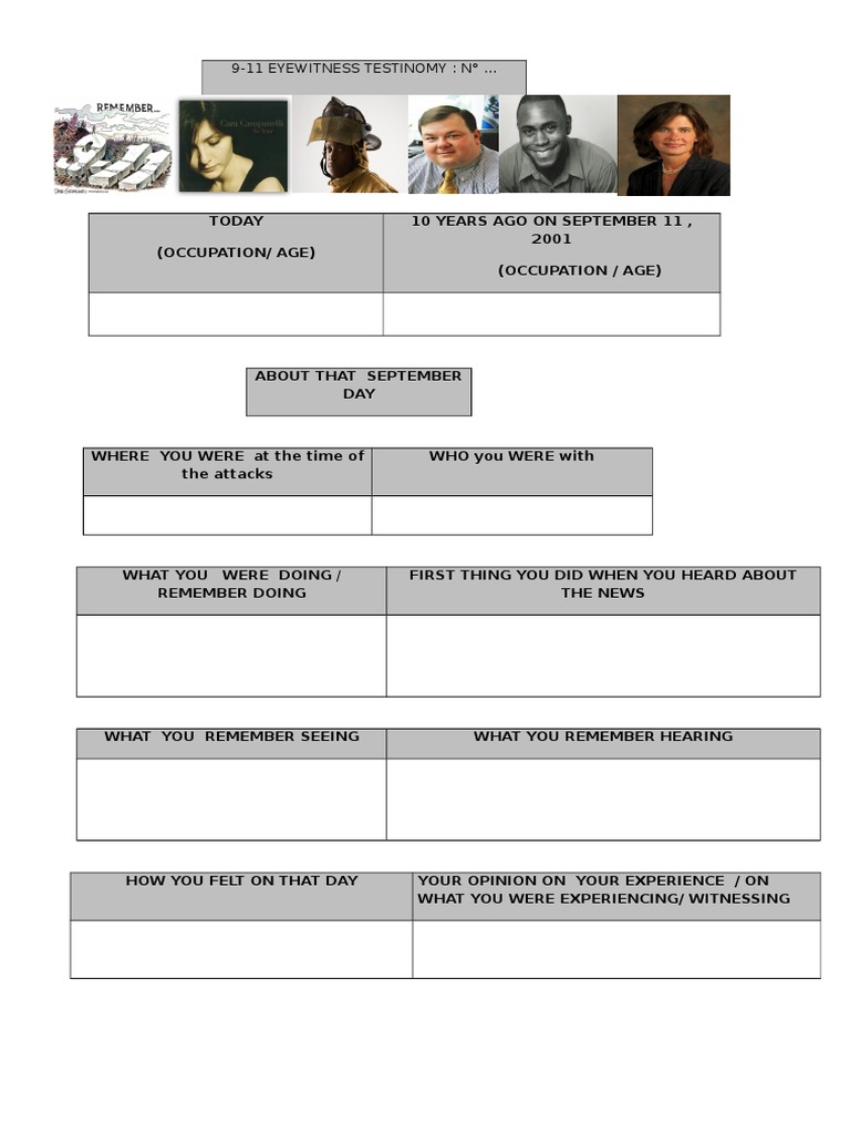 9 11 Eyewitness Testimony Blank Card Pair Work | PDF