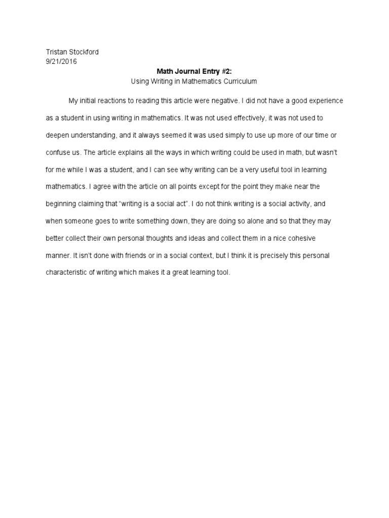 Math Journal Entry #2 | PDF | Social Science | Wellness