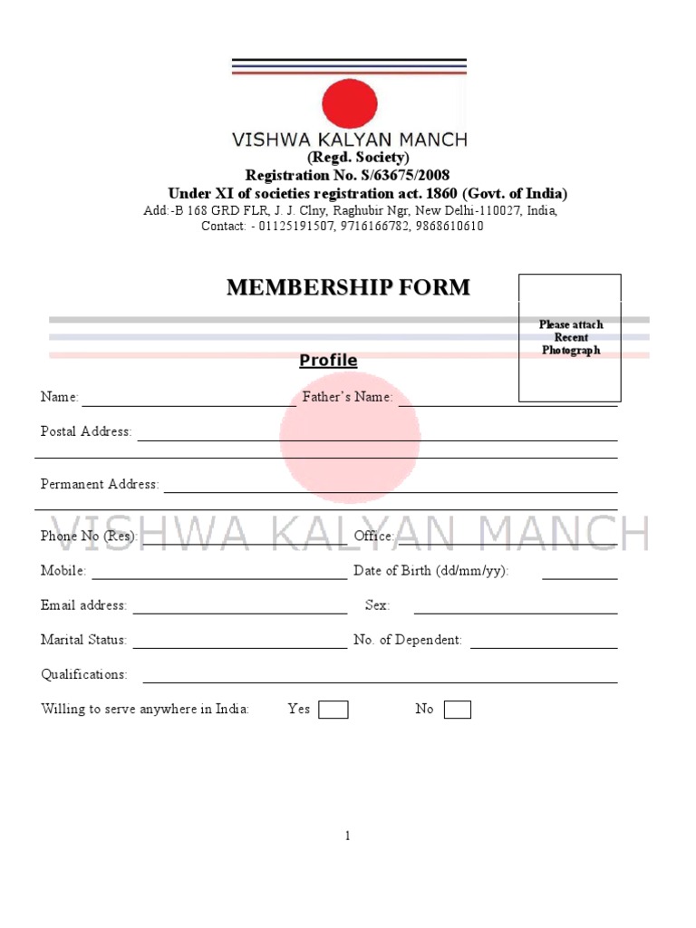 VKM NGO Membership Form | PDF | Justice | Crime & Violence