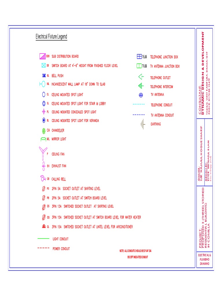 Electrical Fixture Legend: Note: All Conduits Should Be of 3/4" Dia ...