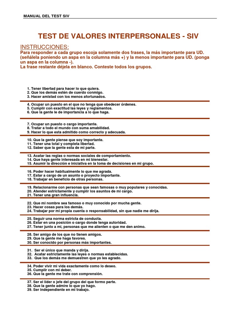 Cuestionario Test Siv | PDF | Comportamiento