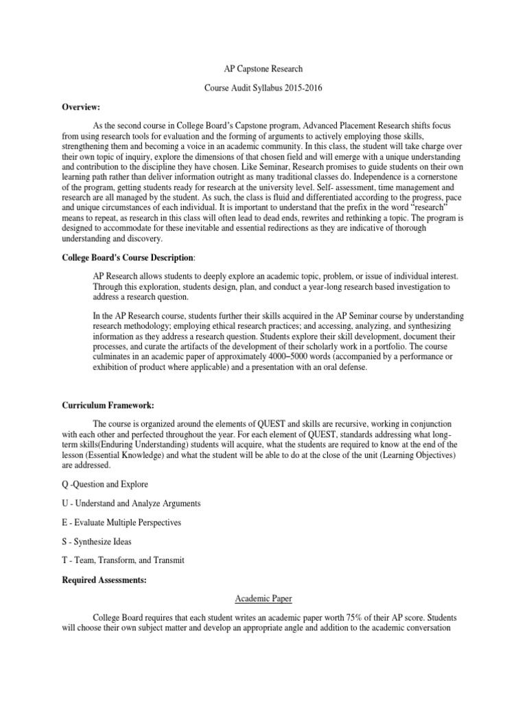 AP Research Course Overview | PDF | Advanced Placement | Educational ...