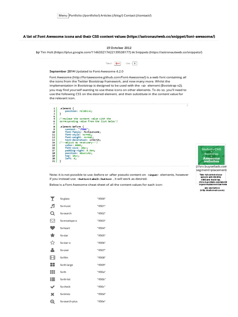List of Font Awesome Icons and Their CSS Content Values PDF | PDF ...